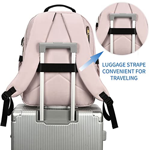 WISEILD Laptop Backpack for Women Quilted Travel Backpack Purse, Work Computer Bags Bookbag Teacher Back Pack with USB Port(15.6 Inch Nude Pink)