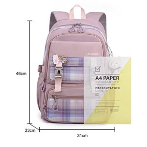 Aesthetic Backpack for School, Cute Girls Preppy Book Bag, Kawaii Large Capacity Middle School Plaid Backpack for Teenagers (Purple)