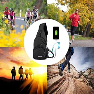 Sling Bag for Men Women Crossbody Daypack Shoulder Backpack Chest Bags with USB Charging Port & Headphone Hole for Hiking Camping Outdoor Trippack(Black)