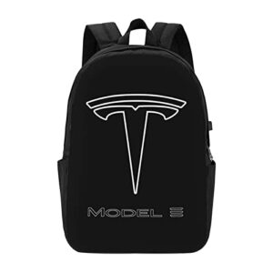 Te-Sla Model-3-Logo Adult Youth Bag Backpack Schoolbag Laptop Bag Usb Camping Bag17 Inch For