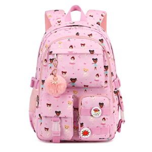 kidnuo girls backpack,15.6 inch laptop school bag large primary elementary middle college bookbags kids backpacks for teens girls women students anti theft travel daypack ( pink ballerine )