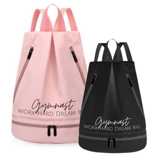 GymnasticsHQ Gymnastics Backpack - Small Work Hard, Dream Big Gymnast Bag (Black)