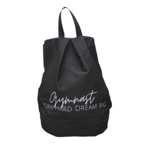 GymnasticsHQ Gymnastics Backpack - Small Work Hard, Dream Big Gymnast Bag (Black)