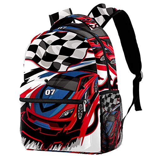 Speeding Racing Car With Checkered Flag Race Track Backpack Students Shoulder Bags Travel Bag College School Tote Backpacks