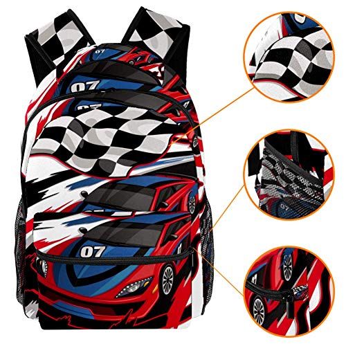 Speeding Racing Car With Checkered Flag Race Track Backpack Students Shoulder Bags Travel Bag College School Tote Backpacks