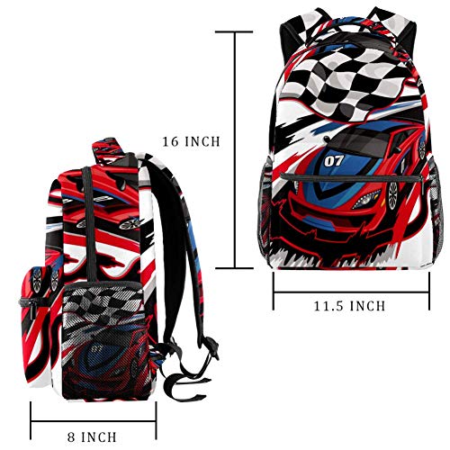 Speeding Racing Car With Checkered Flag Race Track Backpack Students Shoulder Bags Travel Bag College School Tote Backpacks