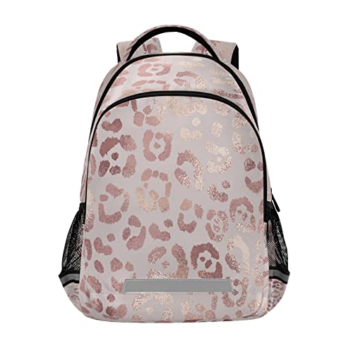 Rose Gold Leopard Print Pink Backpacks Travel Laptop Daypack School Book Bag for Men Women Teens Kids