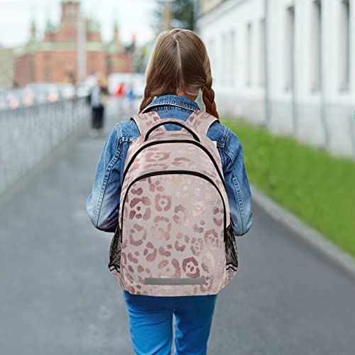 Rose Gold Leopard Print Pink Backpacks Travel Laptop Daypack School Book Bag for Men Women Teens Kids