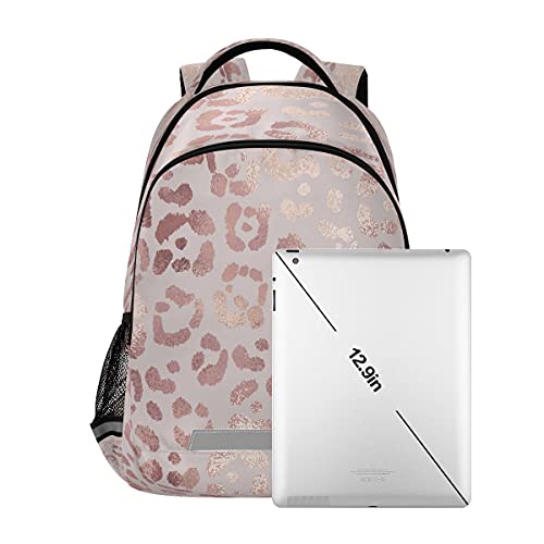 Rose Gold Leopard Print Pink Backpacks Travel Laptop Daypack School Book Bag for Men Women Teens Kids