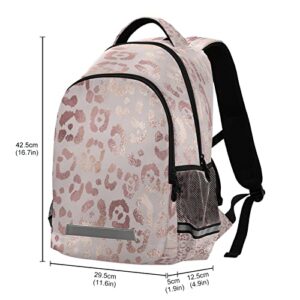 Rose Gold Leopard Print Pink Backpacks Travel Laptop Daypack School Book Bag for Men Women Teens Kids