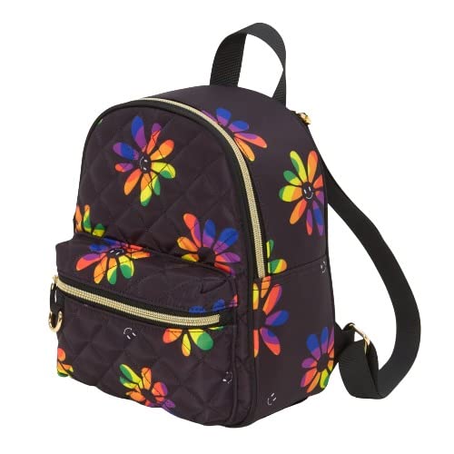 Claire's Small Backpack Purse - Cute Backpack for Little Girls, Teens, and Women Rainbow Daisy Quilted Small Backpack