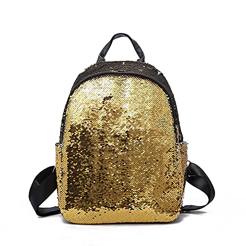 GANYGLE Sequin bag leisure travel backpack campus student schoolbag Holographic bag (Yellow)