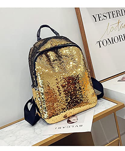 GANYGLE Sequin bag leisure travel backpack campus student schoolbag Holographic bag (Yellow)