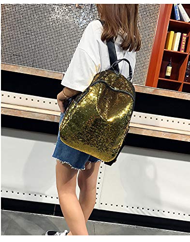 GANYGLE Sequin bag leisure travel backpack campus student schoolbag Holographic bag (Yellow)