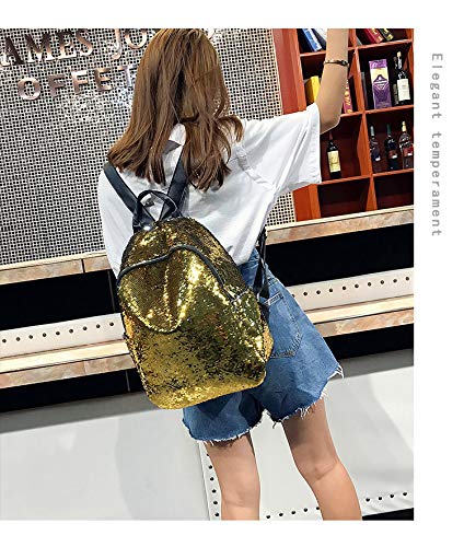 GANYGLE Sequin bag leisure travel backpack campus student schoolbag Holographic bag (Yellow)