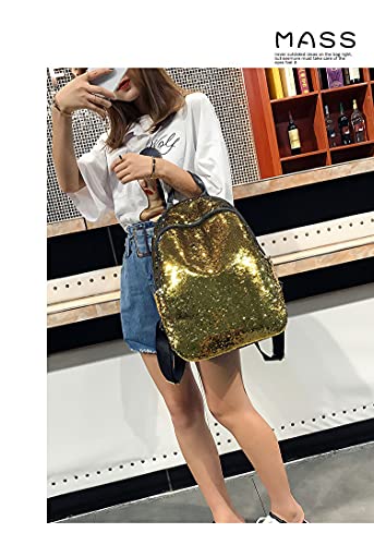 GANYGLE Sequin bag leisure travel backpack campus student schoolbag Holographic bag (Yellow)