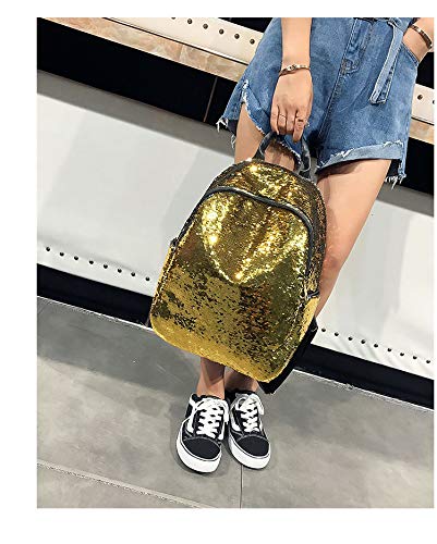 GANYGLE Sequin bag leisure travel backpack campus student schoolbag Holographic bag (Yellow)