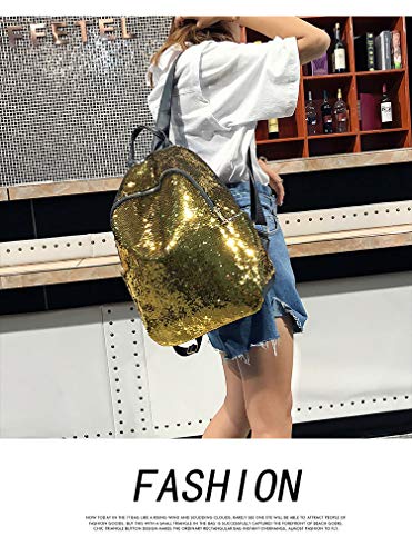 GANYGLE Sequin bag leisure travel backpack campus student schoolbag Holographic bag (Yellow)