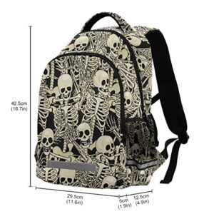 Glaphy Gothic Skulls Skeletons Backpacks Laptop School Book Bag Lightweight Daypack for Women Men Teens Kids