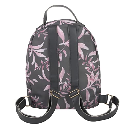 Emma & Chloe Mini Travel Backpack Purse for Women, Teens, Girls for School, Work | Multi Pocket Vegan Leather Mini Backpack (Grey Floral)