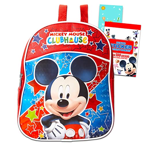 Fast Forward Mickey Mouse Mini Backpack for Boys - Bundle with 11” Mickey Mouse Preschool Backpack, Mickey Stickers, Door Hanger | Mickey Mouse Backpack for Toddler Boys