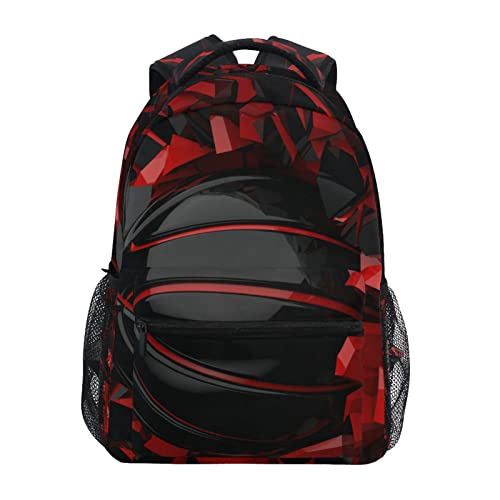 Krafig Red Black Basketball Boys Girls Kids School Backpacks Bookbag, Elementary School Bag Travel Backpack Daypack