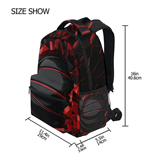 Krafig Red Black Basketball Boys Girls Kids School Backpacks Bookbag, Elementary School Bag Travel Backpack Daypack