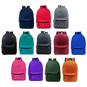 Moda West 15 Inch Bulk Backpacks in 12 Assorted Colors with 22 Piece School Supply Kits - Wholesale - Case of 24 Value Bundle Pack