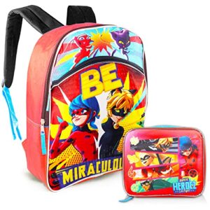 zagtoon miraculous ladybug backpack and insulated lunch box set – bundle with 16” miraculous ladybug school bag with lunch bag (miraculous ladybug school supplies), miraculous ladybug lunch box