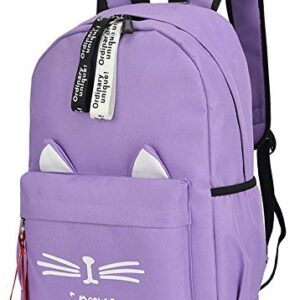 Hotmiss College Student Cute Cat Ear Canvas School Laptop Backpack Bags for Boys Girls Lightweight Daypack Travel Bag