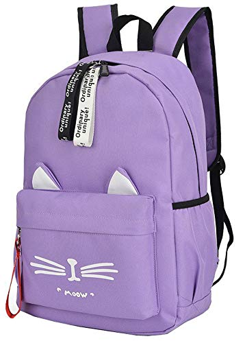 Hotmiss College Student Cute Cat Ear Canvas School Laptop Backpack Bags for Boys Girls Lightweight Daypack Travel Bag