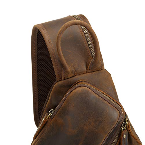 Polare Full Grain Leather Vintage Sling Bag For Men Outdoor Travel Shoulder Chest Business Casual Daypack