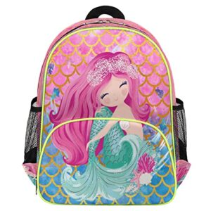 mermaid kids backpacks for girls, cute lightweight toddler backpack for school, waterproof bookbag kindergarten preschool backpack with chest strap, casual daypack