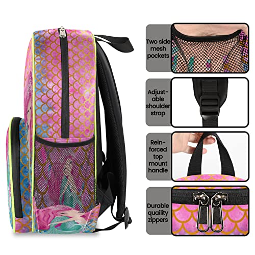 Mermaid Kids Backpacks for Girls, Cute Lightweight Toddler Backpack for School, Waterproof Bookbag Kindergarten Preschool Backpack with Chest Strap, Casual Daypack