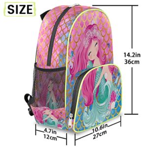 Mermaid Kids Backpacks for Girls, Cute Lightweight Toddler Backpack for School, Waterproof Bookbag Kindergarten Preschool Backpack with Chest Strap, Casual Daypack