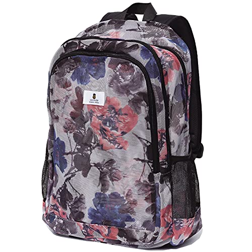 VAVAER Floral Large Mesh Backpack Travel Laptop Backpack College School Computer Bag Beach Bag Multipurpose