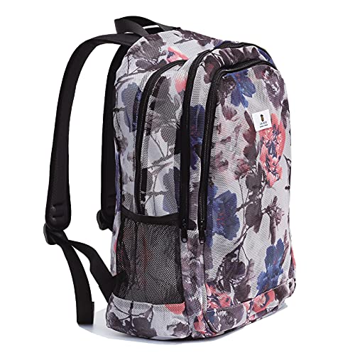 VAVAER Floral Large Mesh Backpack Travel Laptop Backpack College School Computer Bag Beach Bag Multipurpose