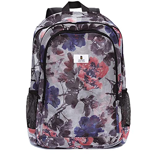 VAVAER Floral Large Mesh Backpack Travel Laptop Backpack College School Computer Bag Beach Bag Multipurpose