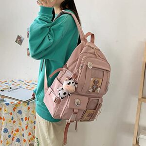 Kawaii Multi-Pocket Backpack with Kawaii Pin and Accessories, for Teen Girls School Bag Aesthetic Backpack, Black, 12.2*16.9*5.1 In