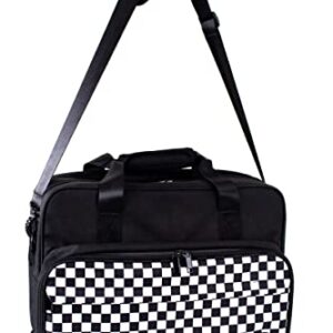 Versatex Black and White Checkered, Waterproof, Portable, Recharging, Charging port, Laptop Bag, Backpack with adjustable straps, expandable compartment, comfortable, strap sleeve