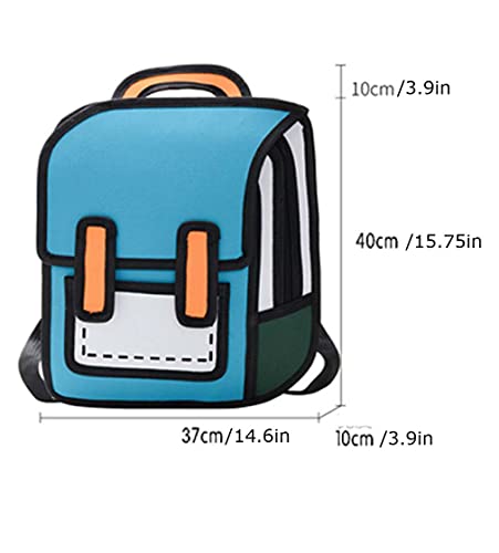 MJUNBOBU Girls Boys Jump Style 3D Backpack 16Inch 2D Drawing Anime Comic Cartoon Backpack Daypack Large (Yellow) (Blue)