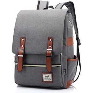 Furivy Unisex Oxford Retro Style Laptop Backpack College School Bag Student Daypack Rucksack Light Gray