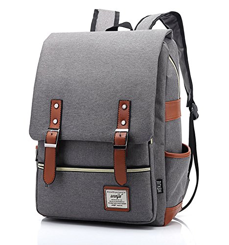 Furivy Unisex Oxford Retro Style Laptop Backpack College School Bag Student Daypack Rucksack Light Gray