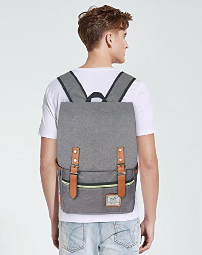 Furivy Unisex Oxford Retro Style Laptop Backpack College School Bag Student Daypack Rucksack Light Gray