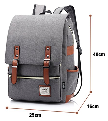 Furivy Unisex Oxford Retro Style Laptop Backpack College School Bag Student Daypack Rucksack Light Gray