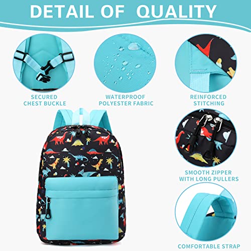 Little Kids Toddler Backpacks for Boys and Girls Preschool Backpack With Chest Strap (Dinosaur black blue)