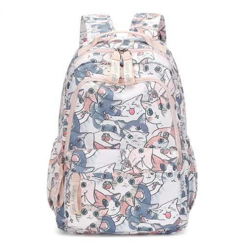 Kawaii Teen Girls Backpack Aesthetic Back to School Bags Cute Cartoon Kitty Dog Large Capacity Casual Daypack (Mix Cat)