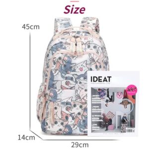 Kawaii Teen Girls Backpack Aesthetic Back to School Bags Cute Cartoon Kitty Dog Large Capacity Casual Daypack (Mix Cat)