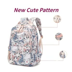 Kawaii Teen Girls Backpack Aesthetic Back to School Bags Cute Cartoon Kitty Dog Large Capacity Casual Daypack (Mix Cat)