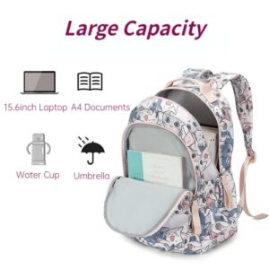 Kawaii Teen Girls Backpack Aesthetic Back to School Bags Cute Cartoon Kitty Dog Large Capacity Casual Daypack (Mix Cat)